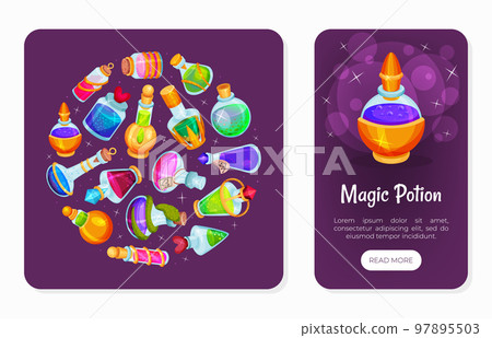 Potion Bottles Banner Design with Magic Liquid...-插圖素材 [97895503] - PIXTA圖庫