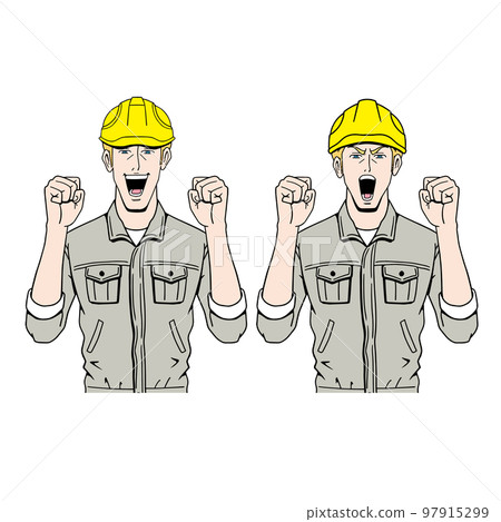 Caucasian construction worker cheering - Stock Illustration [97915299 ...