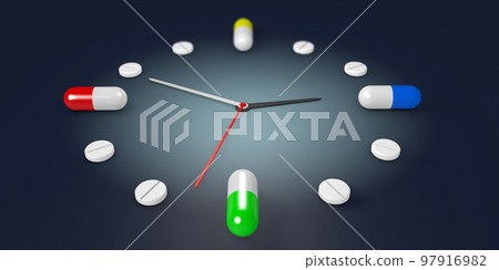 Clock watch, consisting of capsules and pills,... - Stock Illustration ...