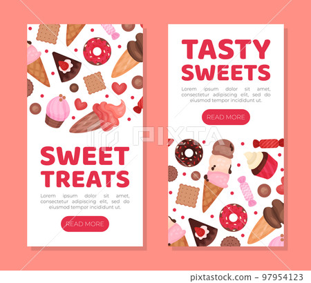 Sweet treats mobile app templates set. Tasty... - Stock Illustration ...