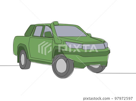 One line drawing of 4x4 wheel drive tough... - Stock Illustration ...