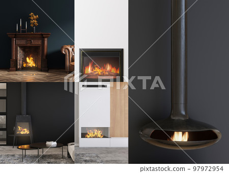 Collage with beautiful and modern fireplaces.... - Stock Illustration ...