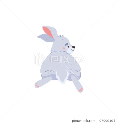 Funny rabbit lying on stomach, cartoon flat... - Stock Illustration ...