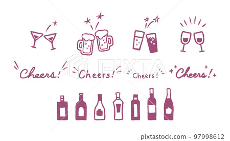 Cheers, wine glasses, mugs, cocktails, simple... - Stock Illustration ...