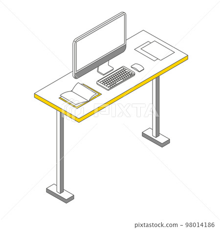 Illustration of a standing desk and a computer,... - Stock Illustration ...