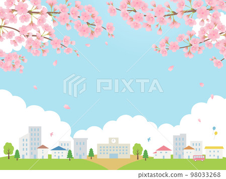 Cherry blossom spring city scenery _ background... - Stock Illustration ...
