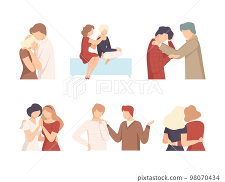 Friends or relatives comforting and caring... - Stock Illustration ...