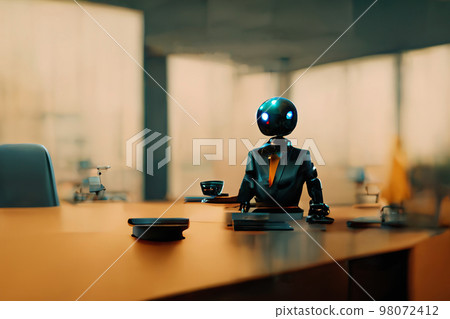 Futuristic office or bank with robot manager or... - Stock Illustration ...