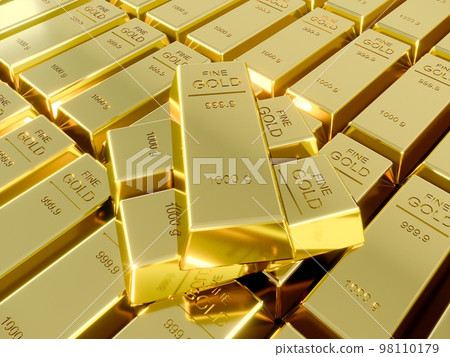 Many Gold bars or Ingot, 3d rendering of... - Stock Illustration ...