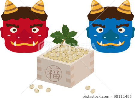 Setsubun Beans and Oni Served with Holly - Stock Illustration [98111495 ...