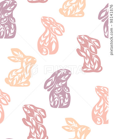 Vector seamless pattern with decorated rabbits...-插圖素材 [98141876] - PIXTA圖庫