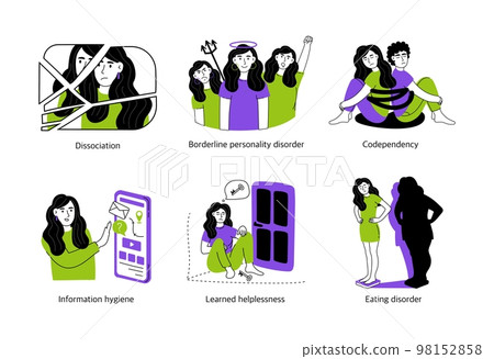 Set of concepts of mental health and... - Stock Illustration [98152858 ...
