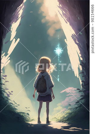 A girl who discovers a magical area in a deep... - Stock Illustration ...