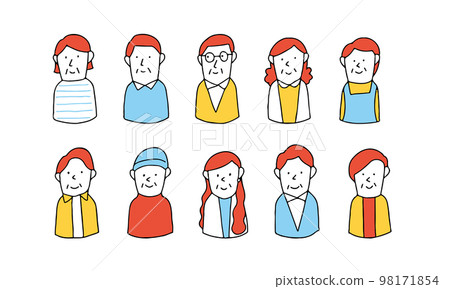 Smiling seniors hand-drawn illustration icon set - Stock Illustration ...