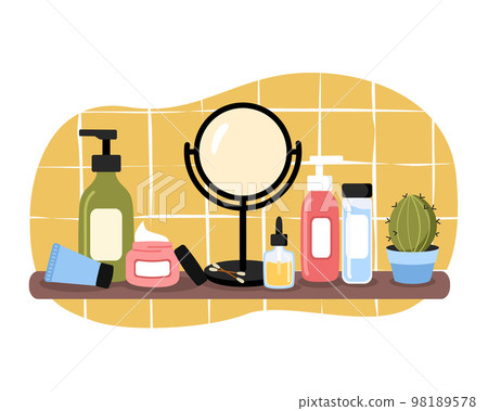 Composition with cosmetic products on the... - Stock Illustration ...