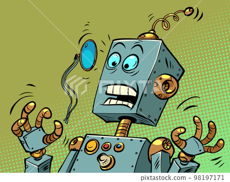 A surprised robot with a monocle. News human...-插圖素材 [98197171] - PIXTA圖庫