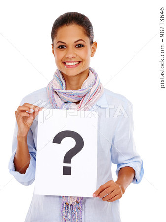 Question Mark Face Female Black Woman, Question Paper And Smile