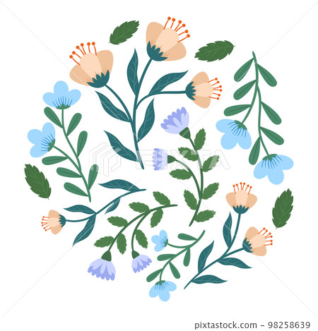 Round Shape Filled with Flowers, Floral Circle... - Stock Illustration ...