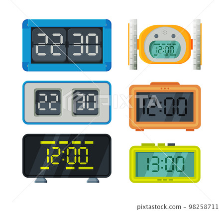 Set of electronic clocks for time measurement... - Stock Illustration ...