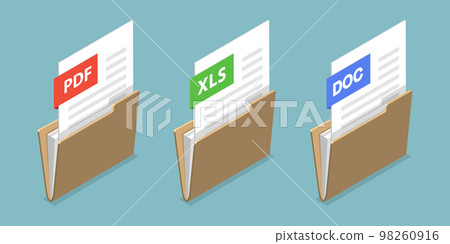 3D Isometric Flat Vector Icon of Doc, Pdf, Xls... - Stock Illustration ...