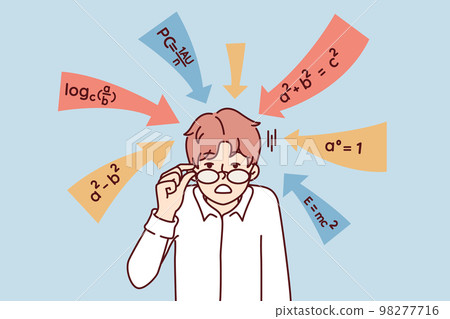 Dumbfounded guy touches glasses after seeing... - Stock Illustration ...