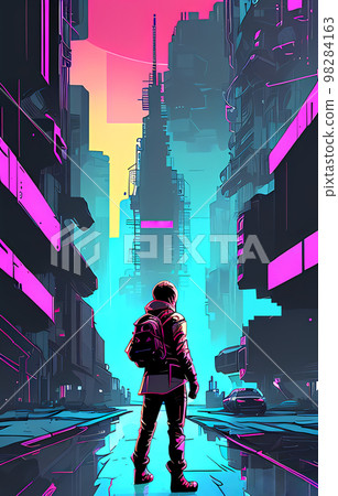 a man standing in the middle of a city street... - Stock Illustration ...