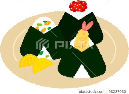 Onigiri Tenmusu Sujiko Salmon Wakame - Stock Illustration [98287080 ...
