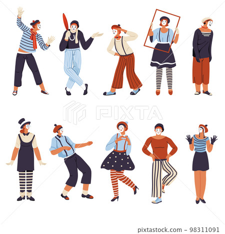 Mime character with expression giving performance - Stock Illustration ...