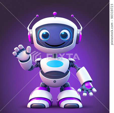 Cute humanoid robot full body over dark... - Stock Illustration ...