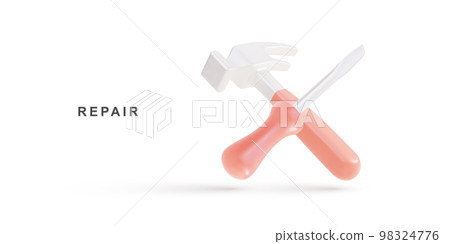 3d realistic simple repair icon with hammer and... - Stock Illustration ...