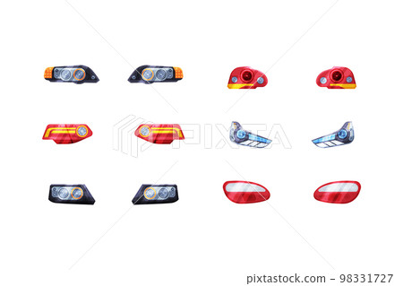 Car headlights set. Front and rare lights, car... - Stock Illustration ...