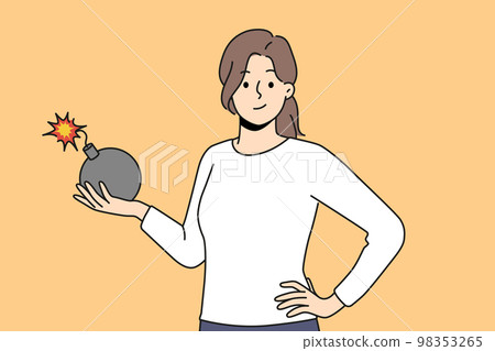 Smiling woman holding bomb in hands - Stock Illustration [98353265] - PIXTA