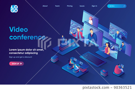 Video conference concept isometric landing...-插圖素材 [98363521] - PIXTA圖庫