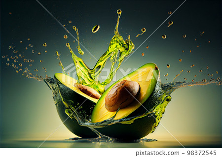 Avocado splash with color on black background - Stock Illustration ...