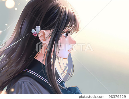 Female student with profile, long black hair,... - Stock Illustration ...