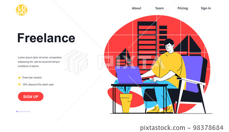 Freelance working web banner concept.... - Stock Illustration [98378684 ...