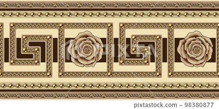 Ancient greek borders with gold chains, roses - Stock Illustration ...