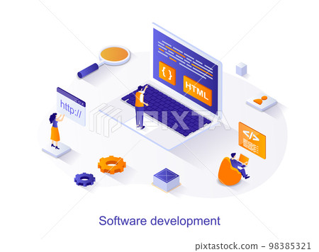 Software development isometric web concept.... - Stock Illustration ...
