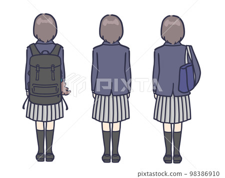Female student in uniform back view set color - Stock Illustration ...