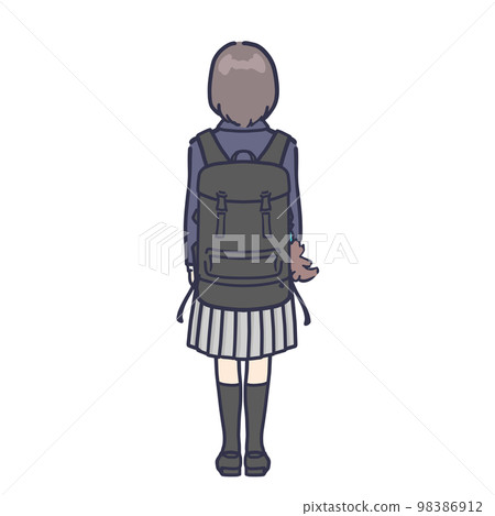 Back view of female student in uniform carrying... - Stock Illustration ...