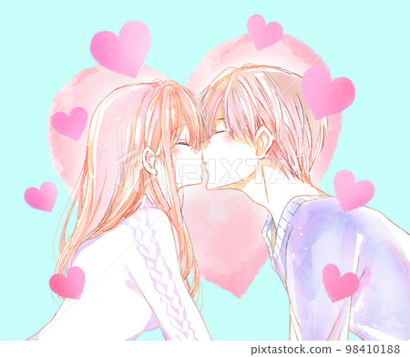Kissing man and woman winter heart - Stock Illustration [98410188] - PIXTA
