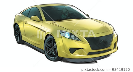 a yellow car is shown in a drawing style, with... - Stock Illustration ...