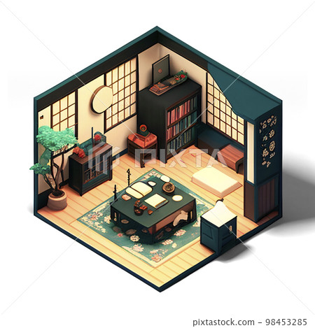 Isometric composition Japanese room "AI... - Stock Illustration ...