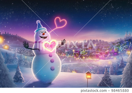 Snowman holding a heart. Valentines day... - Stock Illustration ...