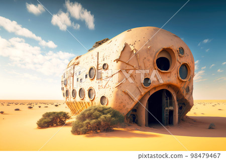 Built in dry desert abandoned bunker with round... - Stock Illustration ...