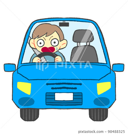 Surprised man driving a blue car - Stock Illustration [98488325] - PIXTA