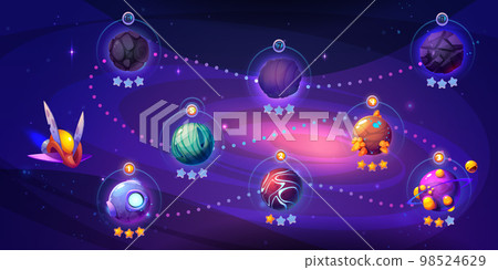 Space game level map with alien planets-插圖素材 [98524629] - PIXTA圖庫
