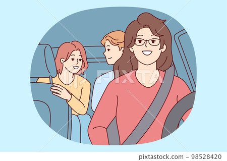 Cartoon Girl Going To School In Car