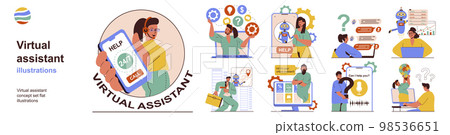 Virtual assistant concept with character... - Stock Illustration ...