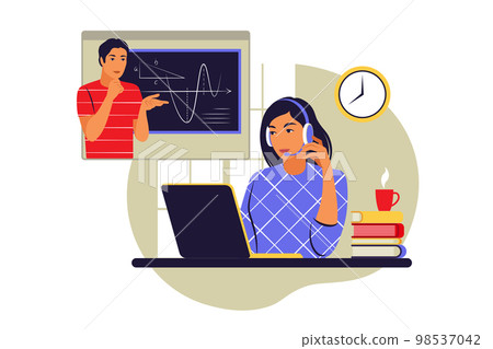 Online learning concept. Distance study. Vector... - Stock Illustration ...